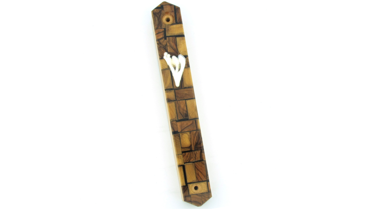 Mosaic Olive Wood Mezuzah - Medium - Mezuzah Master